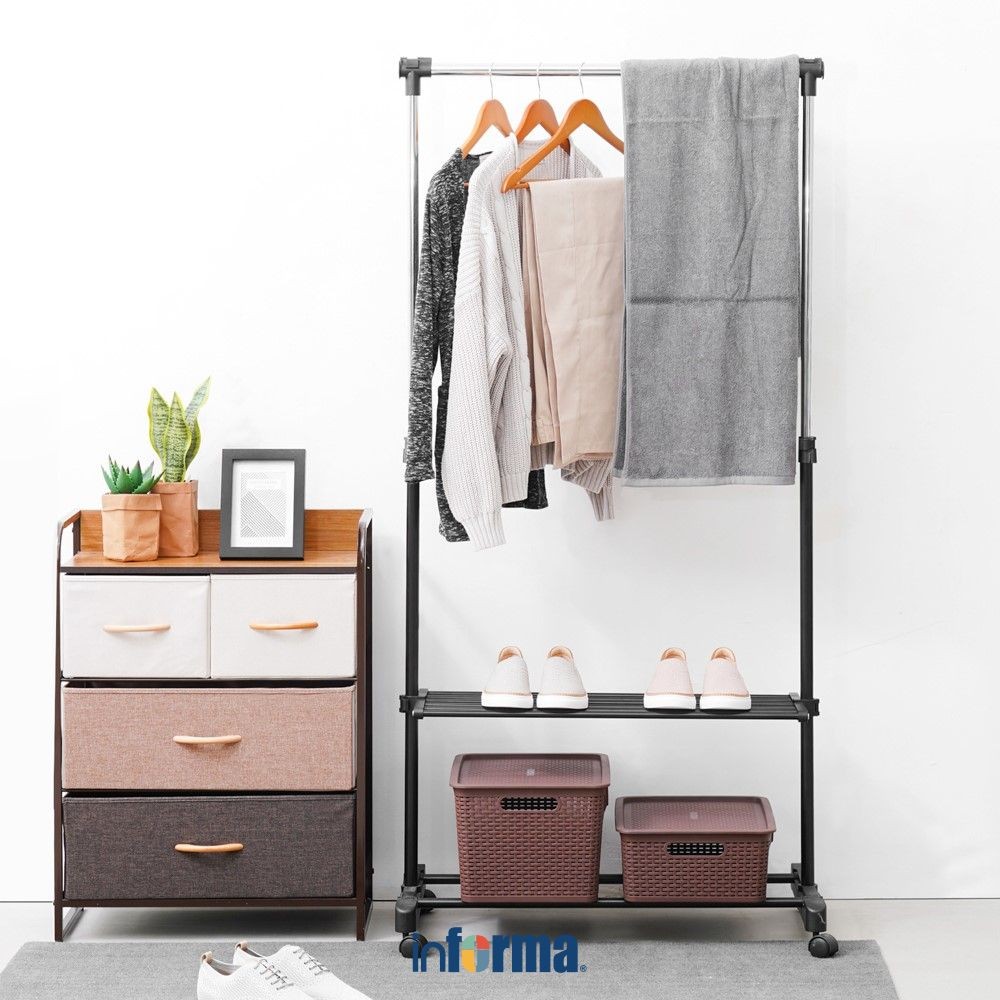 GANTUNGAN Informa Clothes Hanger With 2 Storage Racks 120x42.5x166 cm ...