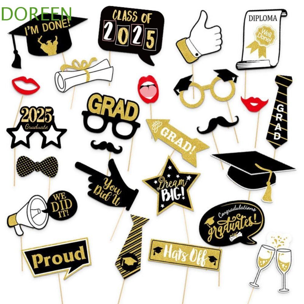 DOREEN 25pcs Graduation Photography Props, Congratulation Black Gold ...