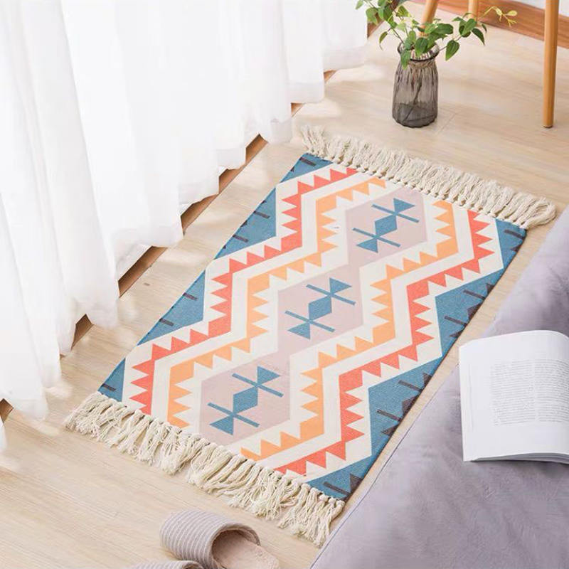 Geometric Pattern Floor Mat Vintage Handmade Tassel Carpet Bedroom Home ...