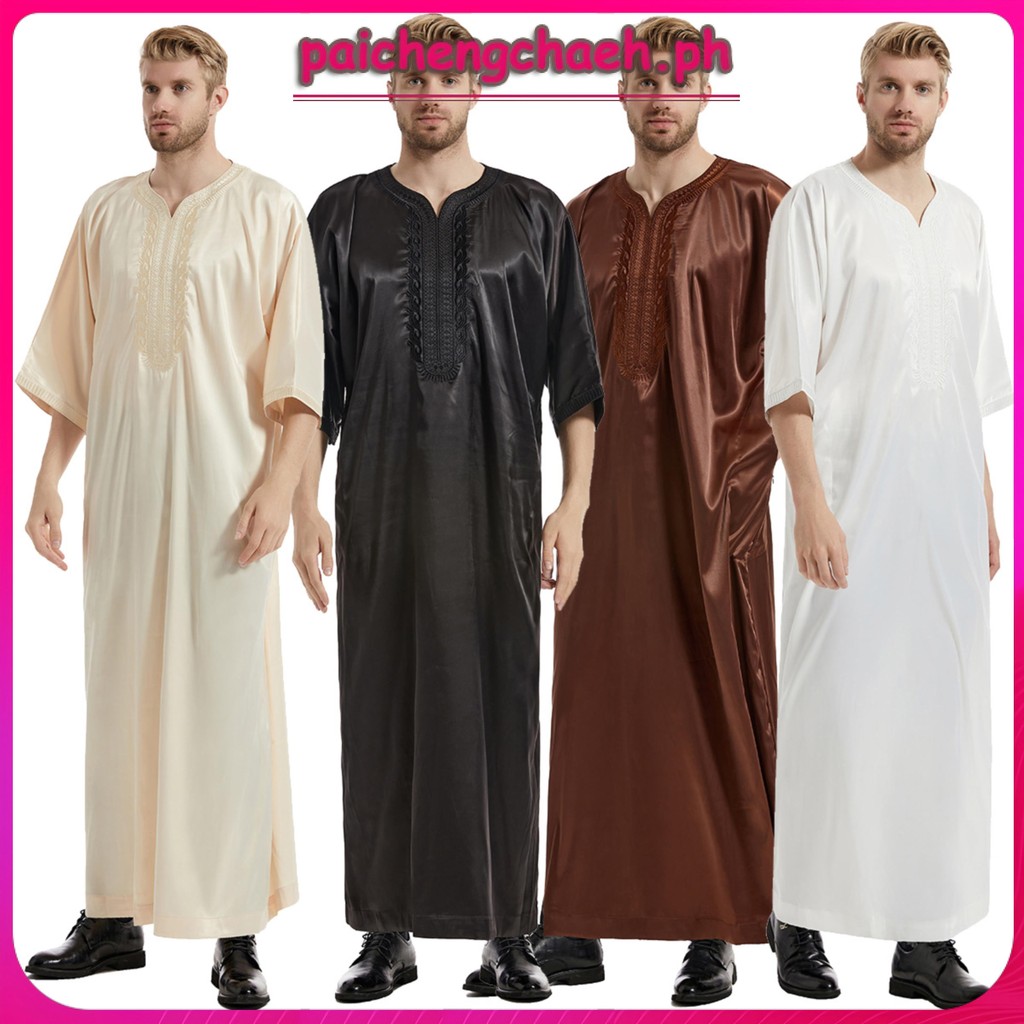 Ramadan Muslim Men Clothing Jubba Thobe Long Dress Islamic Prayer Robe ...