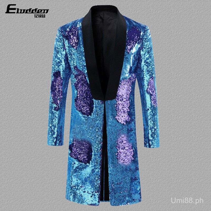 [Senior Suit]Two-tone Sequin Performance Dress Long Style Men's Host ...