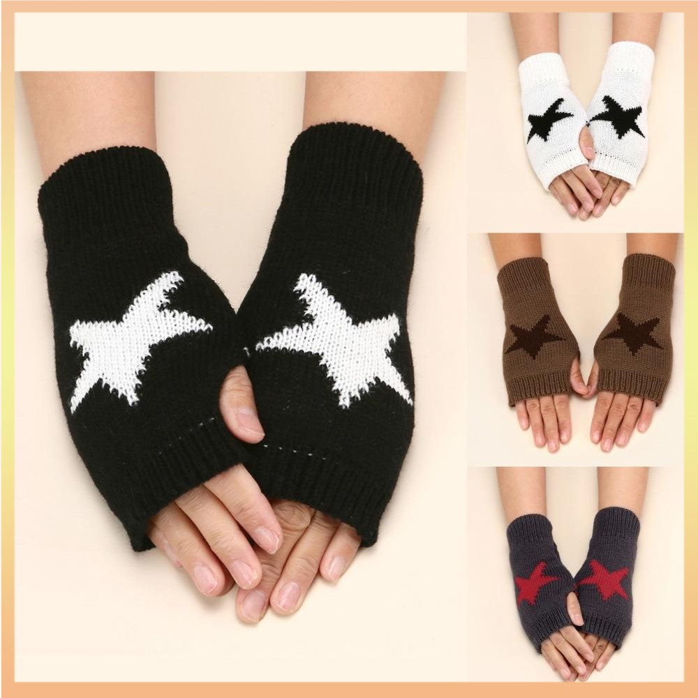 Winter Warmer Love Pentagram Gloves Knitted Fingerless Soft Warm Wool ...