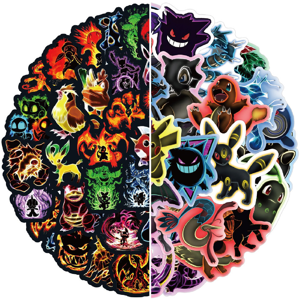 50Pcs/100Pcs Pokémon . Neon Color Art Stickers Fashion DIY Waterproof ...