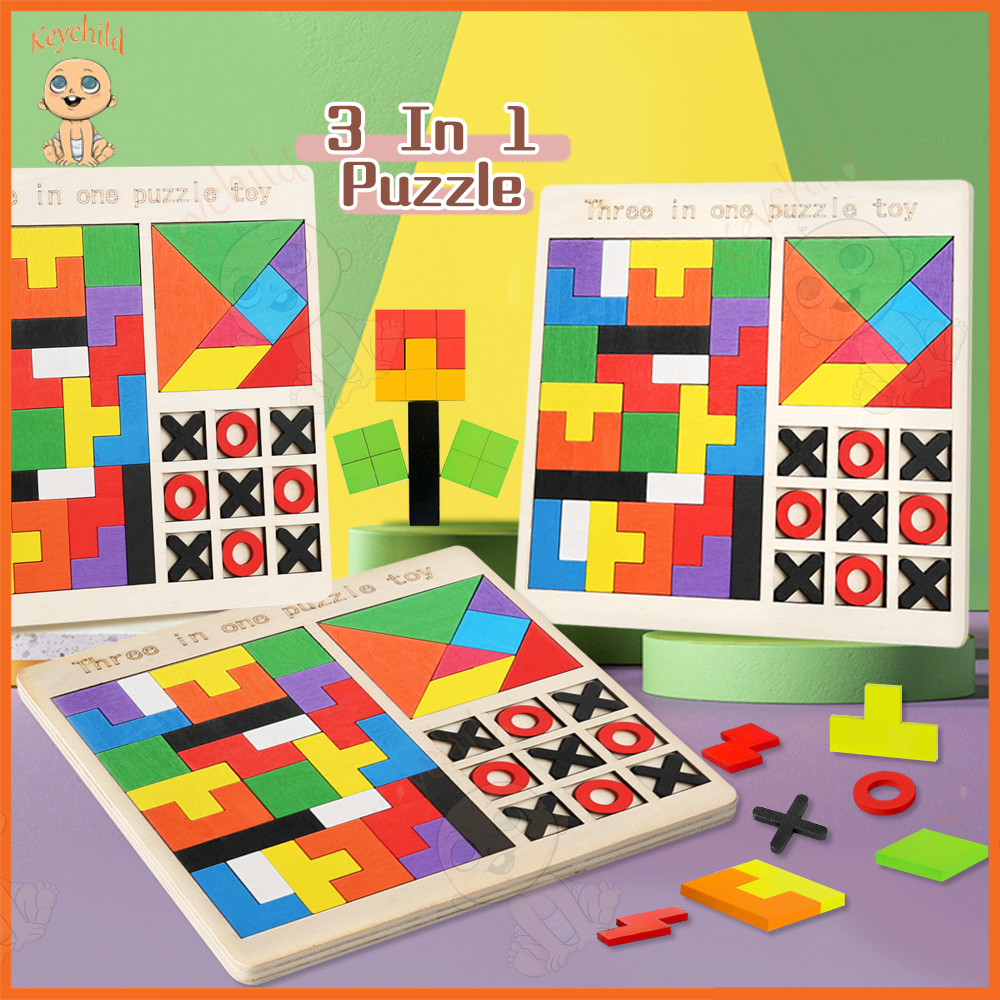 Keychild 3 In 1 Puzzle For Kids Wooden Tetris Puzzle Tangram Puzzle For ...
