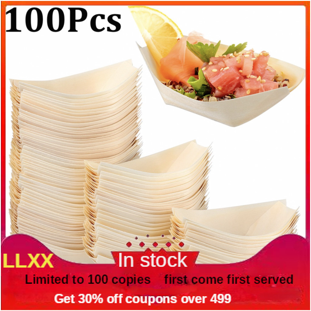 100PCs/Set Disposable Sushi Boat 3/5 Inches Wooden Sushi Plate Serving ...