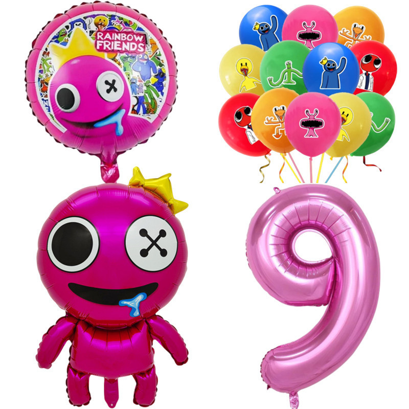 Rainbow Friends Birthday Theme Balloons Set Two-sided Roundball Pink ...