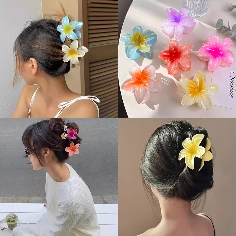 Fashion Colorful Flower Hair Clip Back Head Hair Claw Clip Hawaiian ...