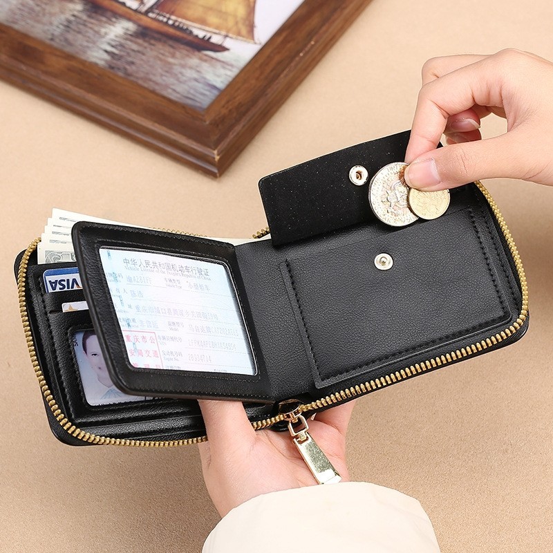 Bifold Wallet Men Pu Leather Short Zipper Wallets #FS-180 | Shopee ...