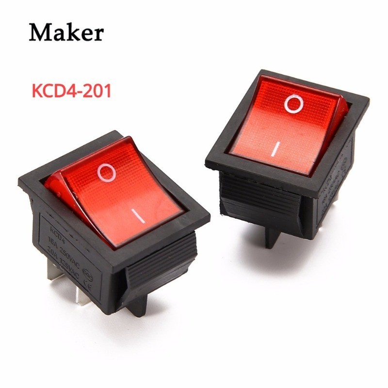 5pcs KCD4-201 4Pin 2 Position Red Light Rocker Switch 16A/250V ON/OFF ...