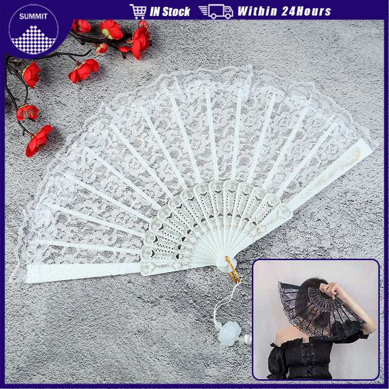 Black/White/Red Lace Fan Portable Vintage Summer Folding Fan Portable ...