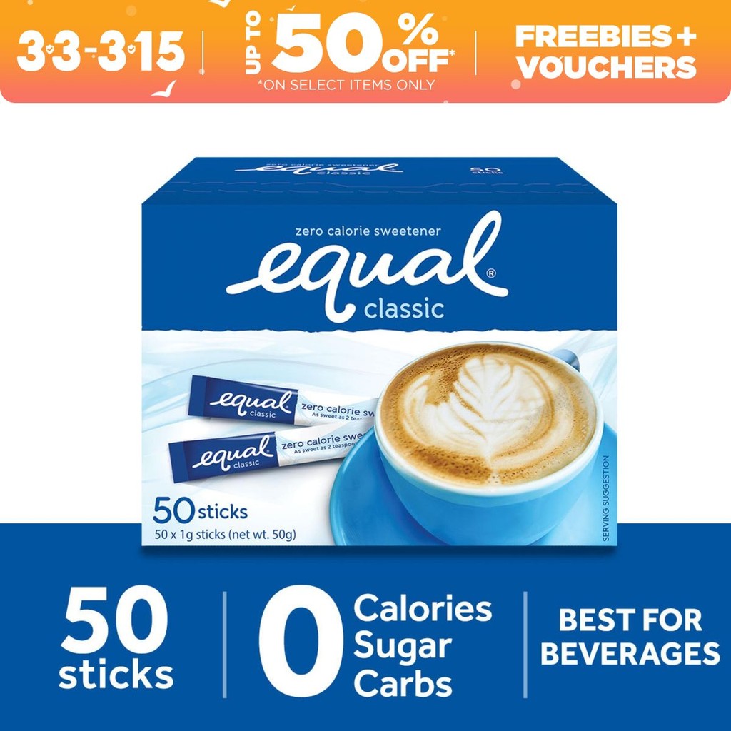 Equal Classic Zero Calorie Sweetener 50 Sticks - 1 Box (Sugar ...