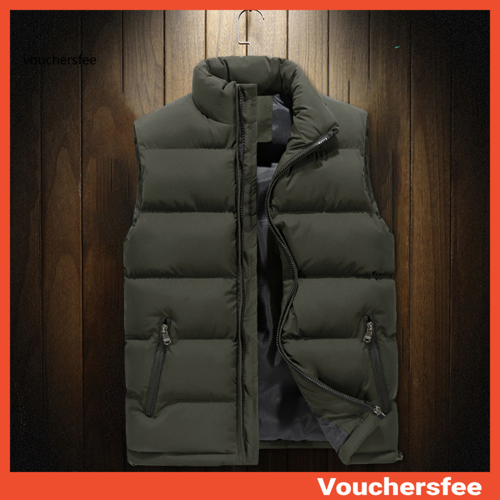 [VOU] Solid Color Vest Coat Male Warm Winter Vest Men's Winter ...