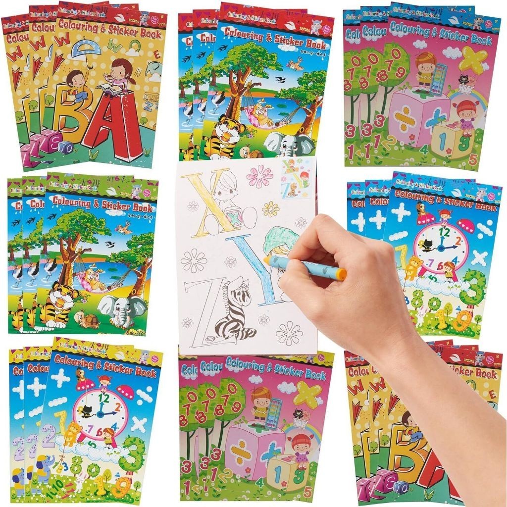 Loren Mini Coloring and Sticker Book Set Kids Bag Fillers 12pcs (Random ...
