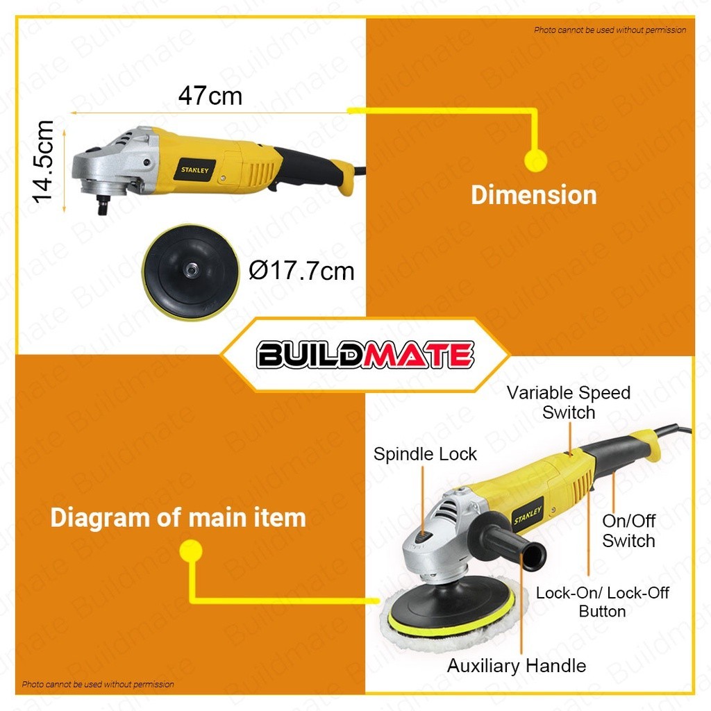 BUILDMATE Stanley Electric Angle Polisher 1300W 180mm Car Polishing ...