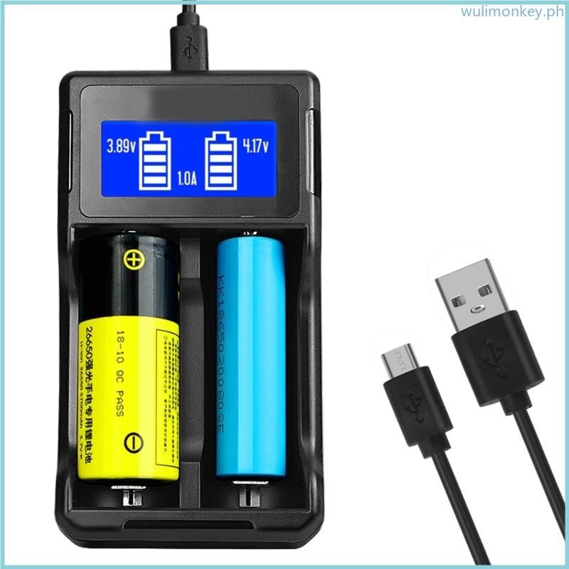 WU LCD Intelligent Battery Charger 2-Slot Charging Adapter for 18650 ...