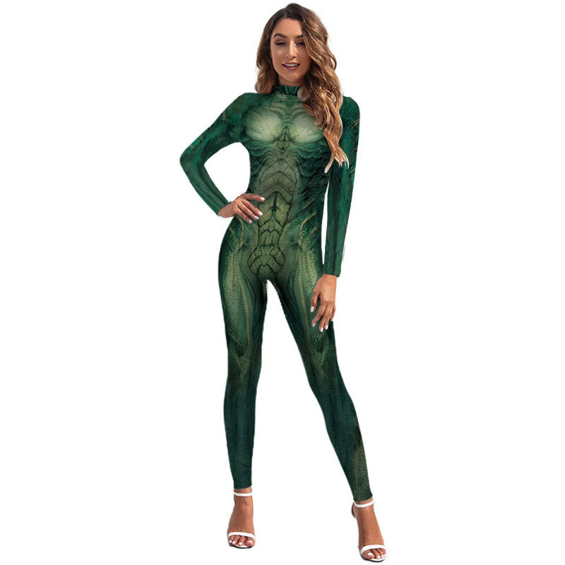 Green Body Snake Costume Suit Animal Cosplay Catsuit Holiday Festival ...