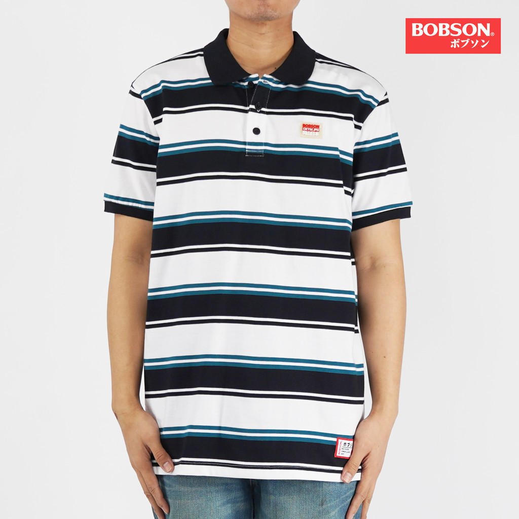 Bobson Japanese Men's Basic Striped Collared shirt for Men Trendy Apparel Slim Fit 126573 (Black ...
