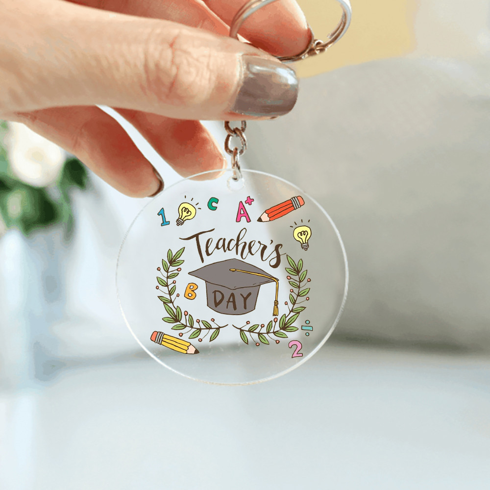 Teacher's Day Printed Acrylic Key Fastening Hat Pencil Light Bulb ...