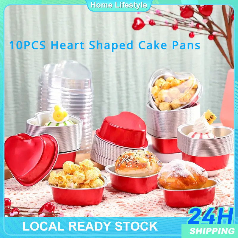 10PCS Heart Shaped Cake Pans For Baking 125 Ml Heart Aluminum Foil ...