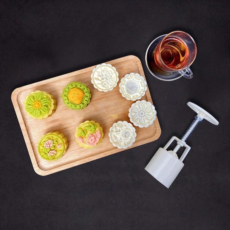 yu 50g Mooncake Mold with 4 Different Patterns Flower Shape Pastry ...
