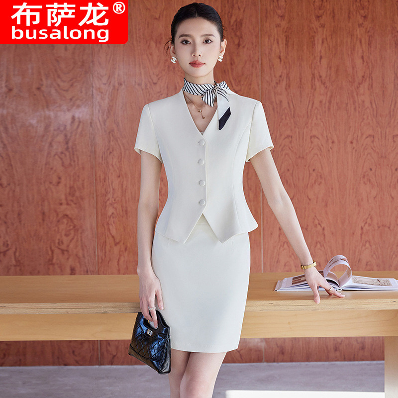 Short Sleeve Suit Set for Women Professional Wear Elegant Summer Hotel ...