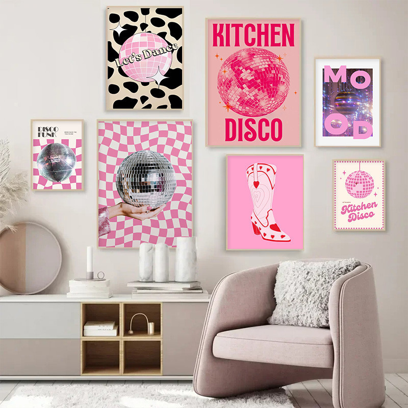 Pink Disco Ball Dance Floor Disco Party Fashion Poster Print Retro Wall ...
