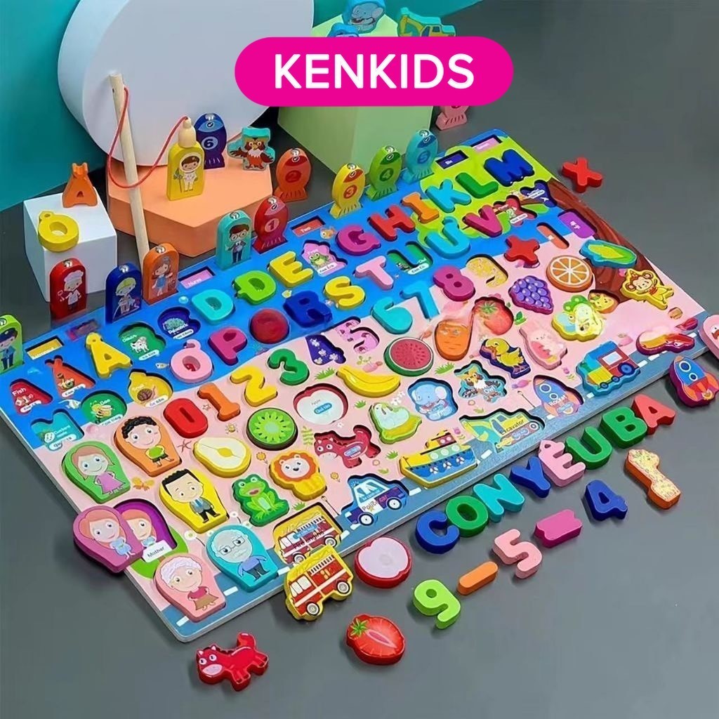 Wooden Fishing Board Set 5in1, 6in1, 7in1 Geometry, Numbers, Letters, Vehicles To Help Children ...