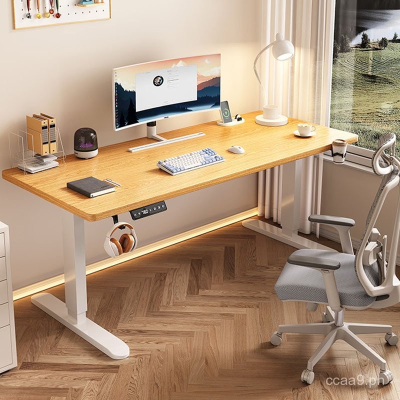 Solid Wood Bedside Table Electric Height Adjustable Computer Desk Home ...