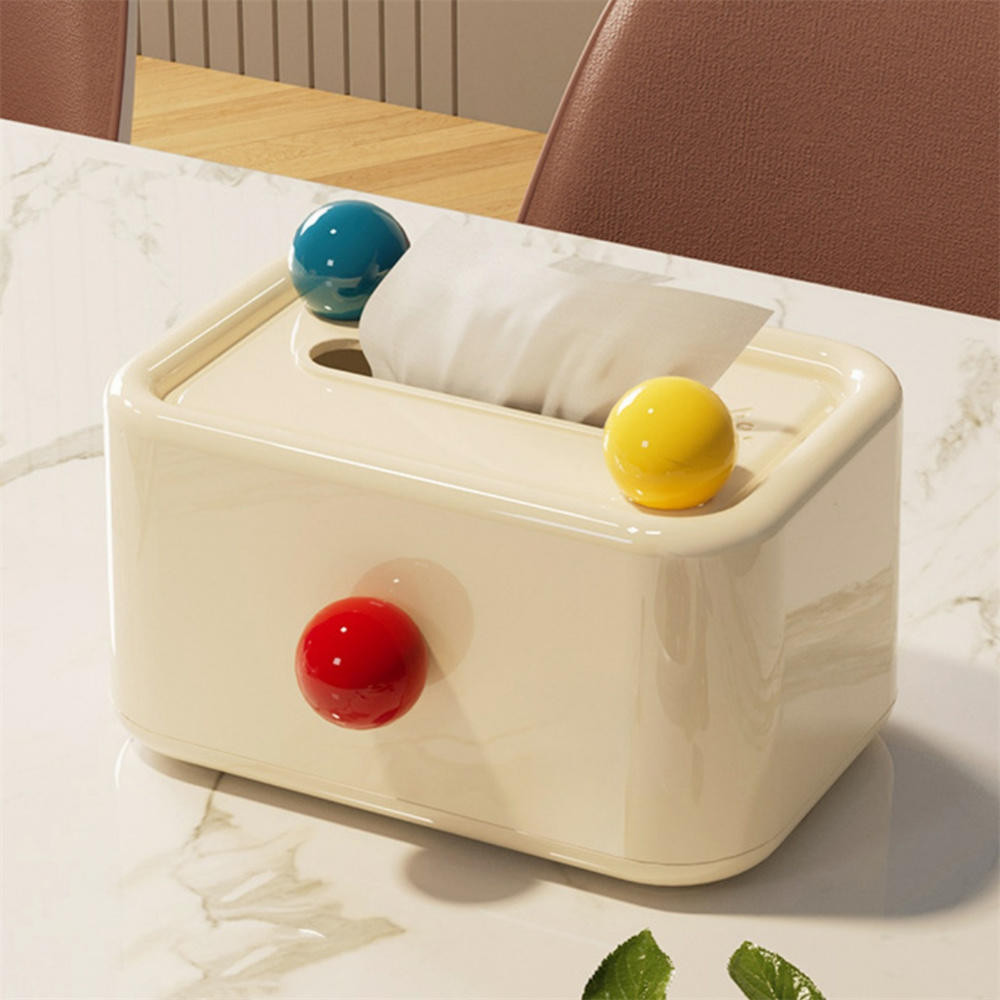 Tissue Box Holder Square, Plastic Creamy Tissues Cube Boxes with Built ...