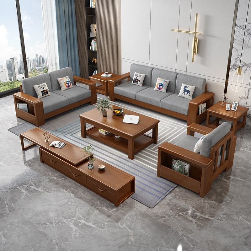 New Chinese Style Solid Wood Sofa Set for Small Apartments, Economical ...