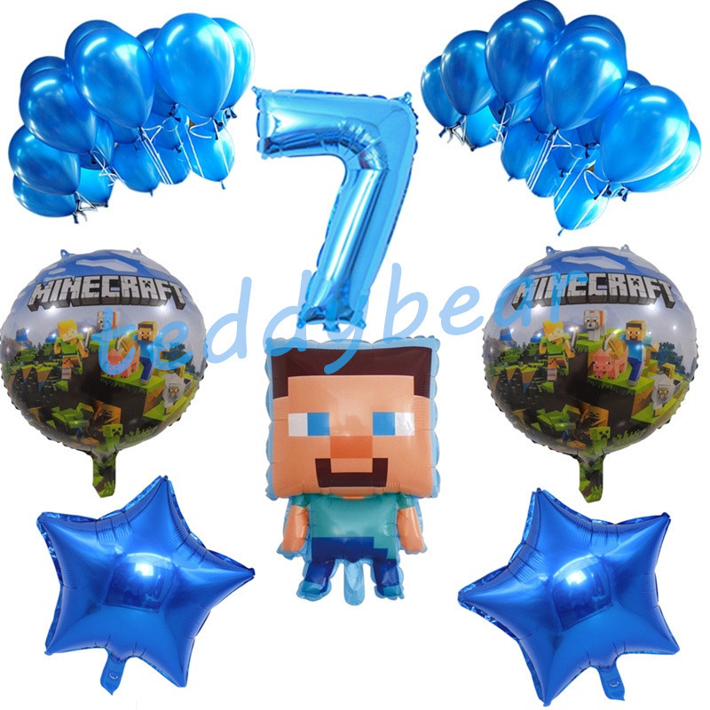 Minecraft Theme Balloon Party Decoration Set 32inch Blue Number Balloon ...