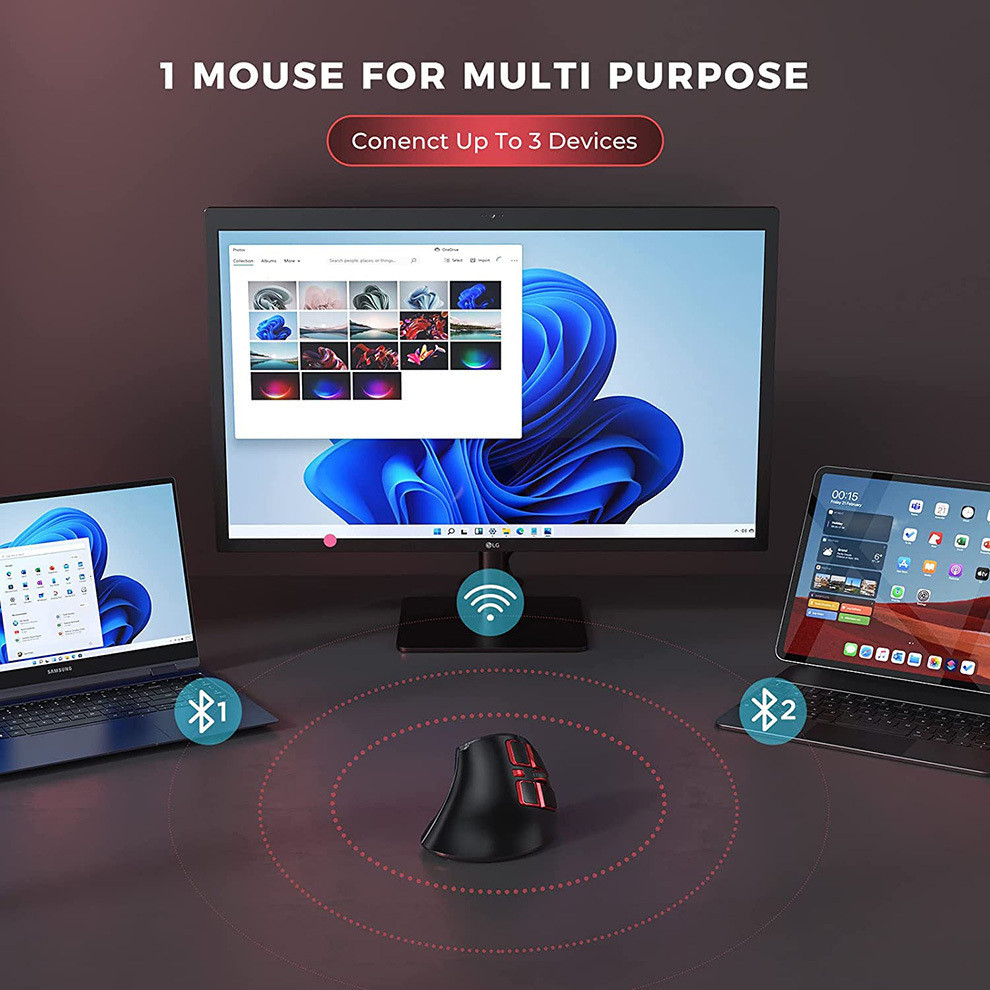 JOMAA Bluetooth Mouse Wireless Rechargeable Multi-Device Mouse 2.4G ...