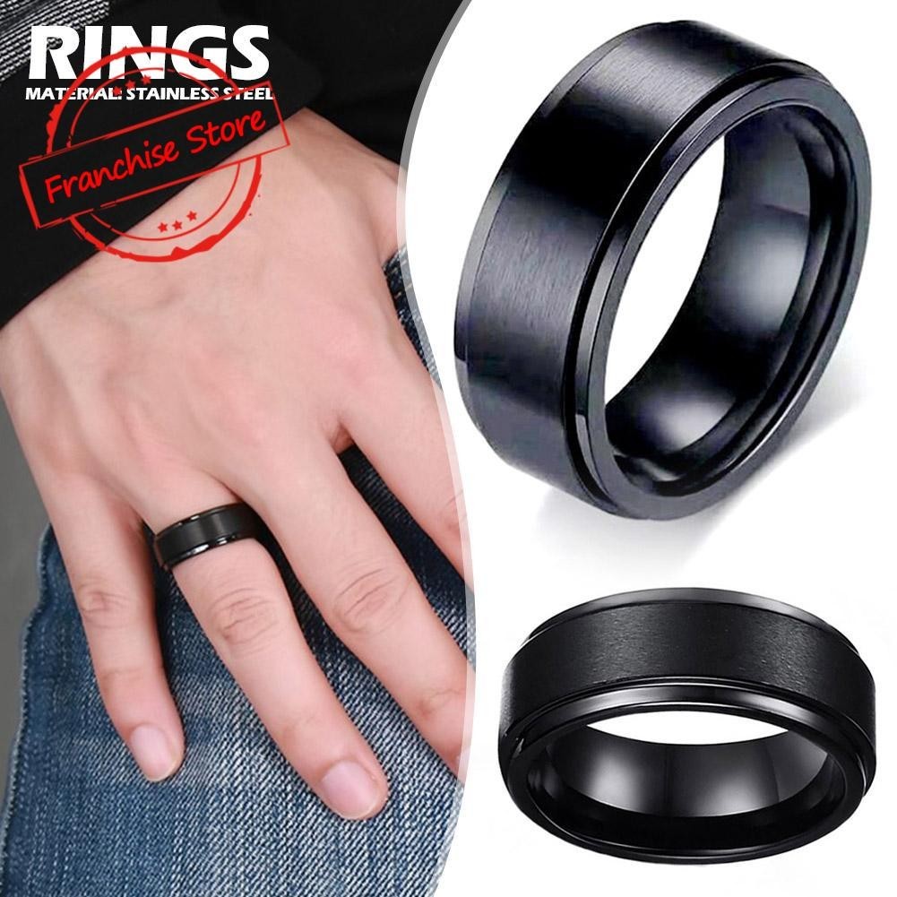 Fidget Spinner Rings For Men Male Black Stainless Steel Rotate Ring ...