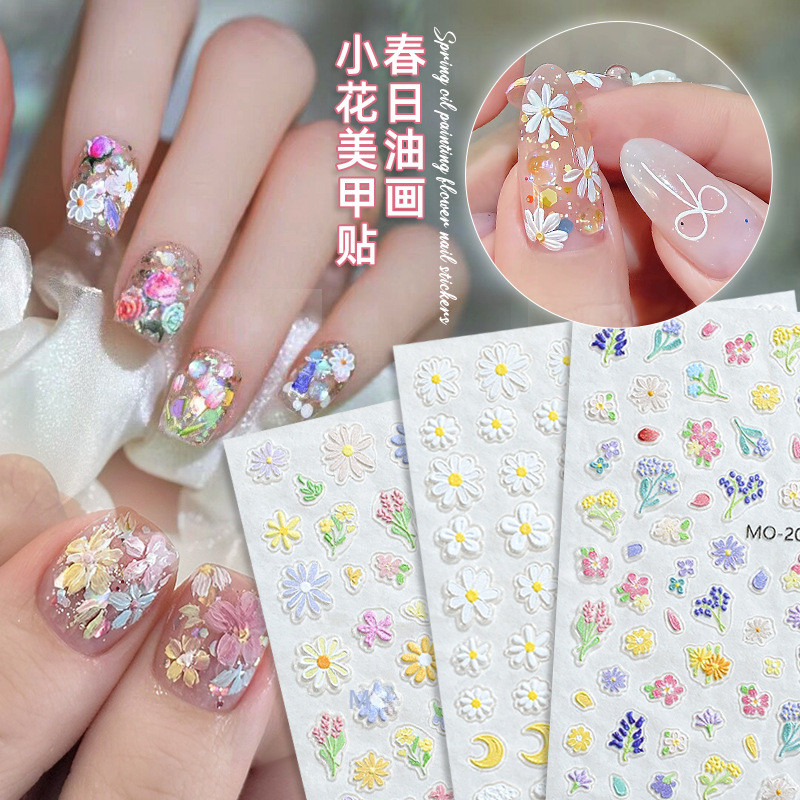 2024 Relief Oil Painting Small Flower Nail Art Sticker / Ins style ...