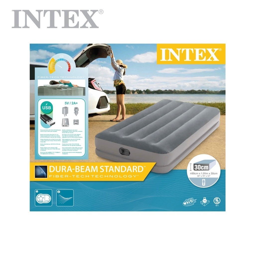 INTEX 99*191*30CM Twin Dura-beam Prestige Airbed w/ Fastfill™ USB Pump ...