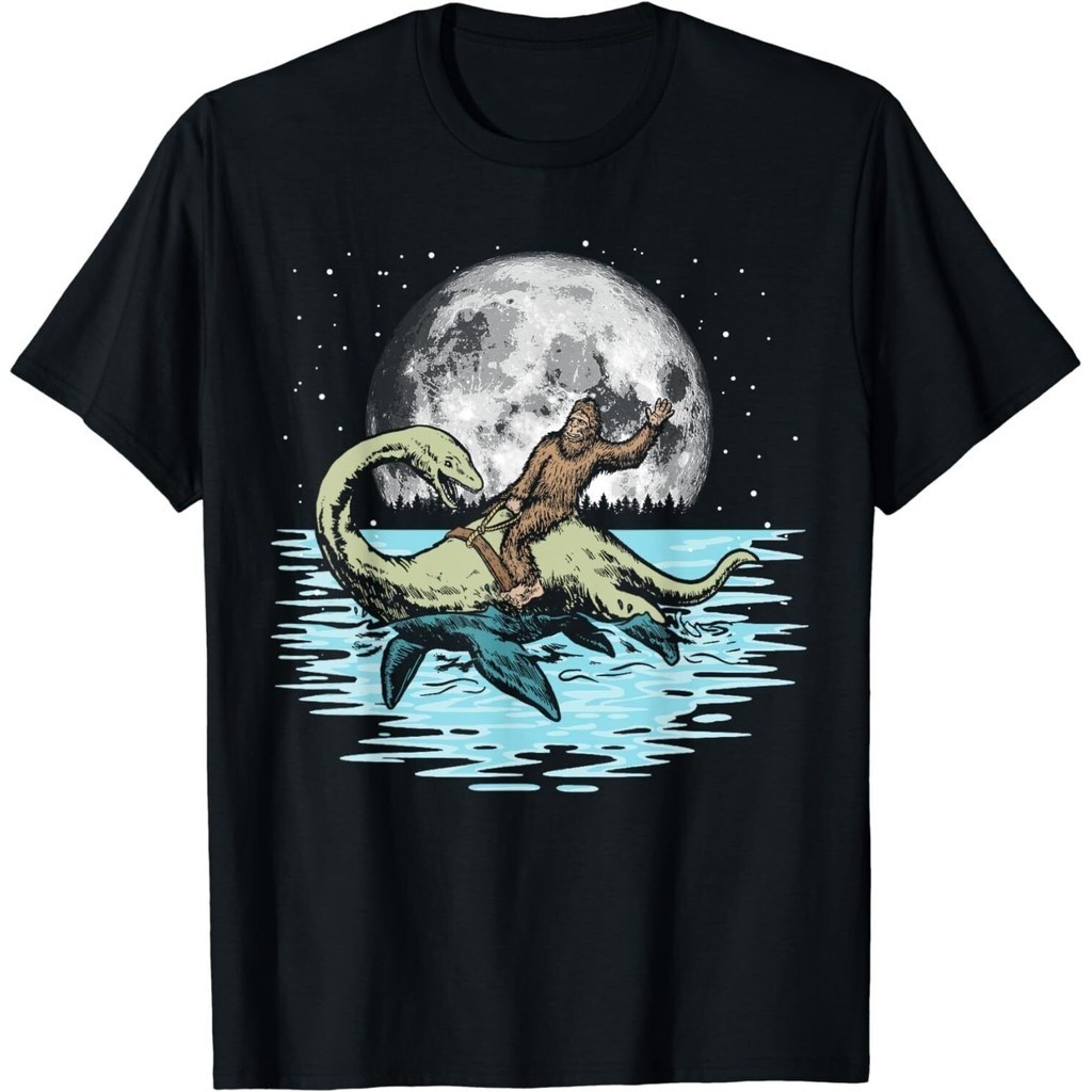 Funny Bigfoot Riding Nessie Loch Ness Monster & Full Moon T-Shirt | Shopee Philippines