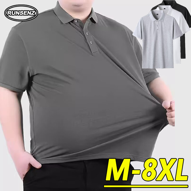 M-8XL Fat Man Fashion Basic Polo Shirt Men Plus Size Top Simple Causal Loose Short Sleeve T ...