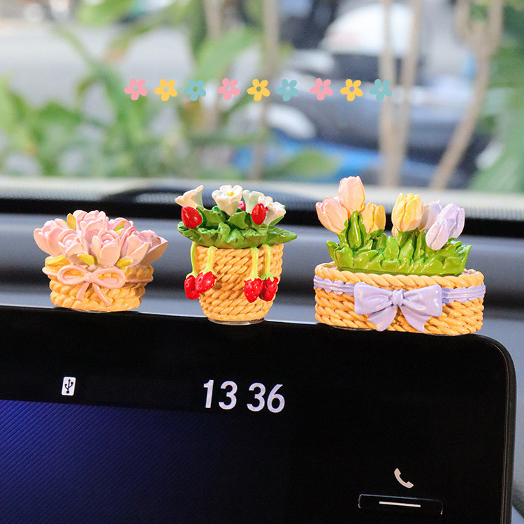 Lovely Potted Flowers Car Dashboard Decoration Auto Interior Decoration ...