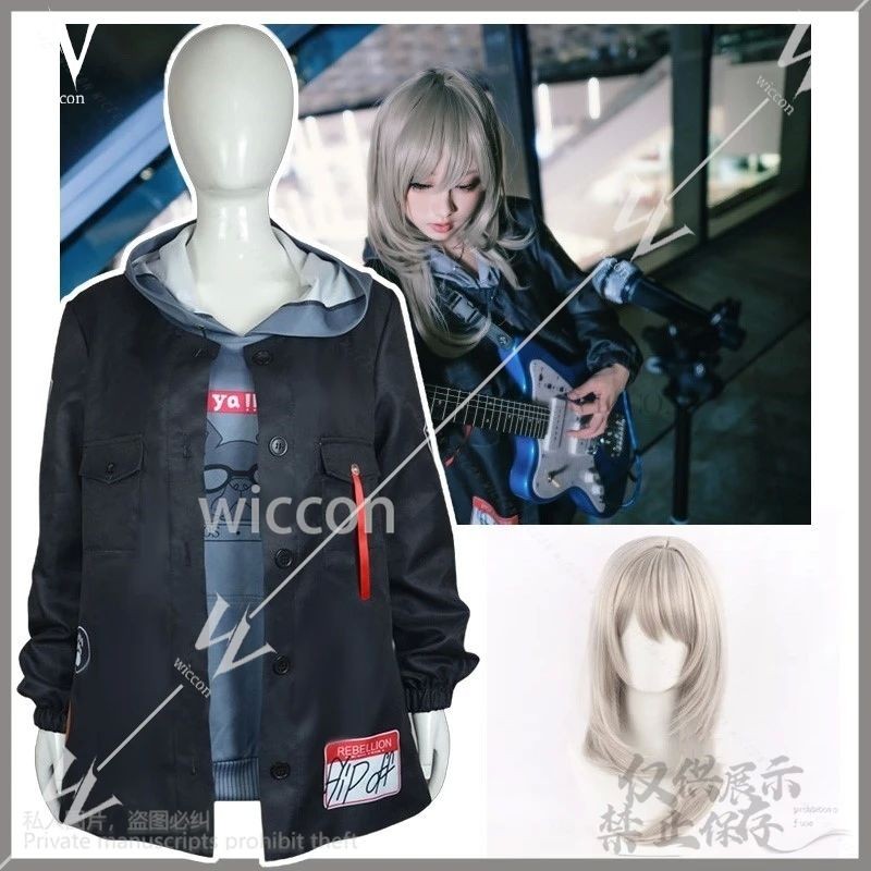 Anime GIRLS BAND CRY Cosplay Momoka Kawaragi Costume Wig Black Coat ...
