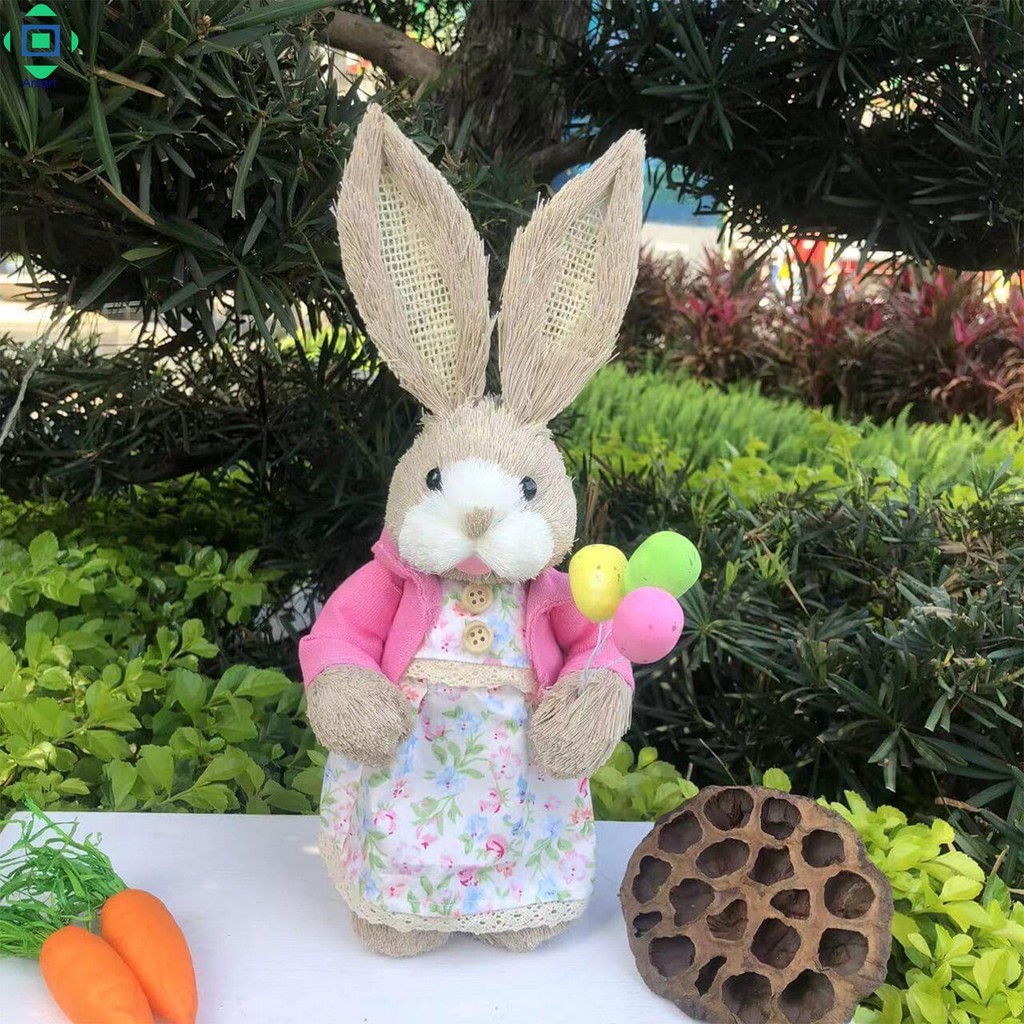 Straw Bunny Figurine Tabletop Decor Classic Exquisite Desktop Bunny ...