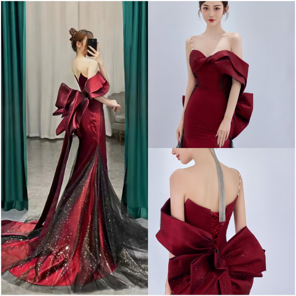 Hawlife Korean Red Civil Wedding Prom Cocktal Debut Ball Evening Dress ...