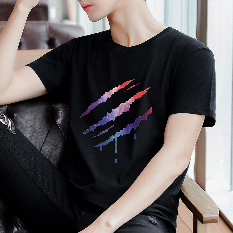 Men's Pure Cotton Short-sleeved T-Shirt Round Neck T-shirt Solid Color ...