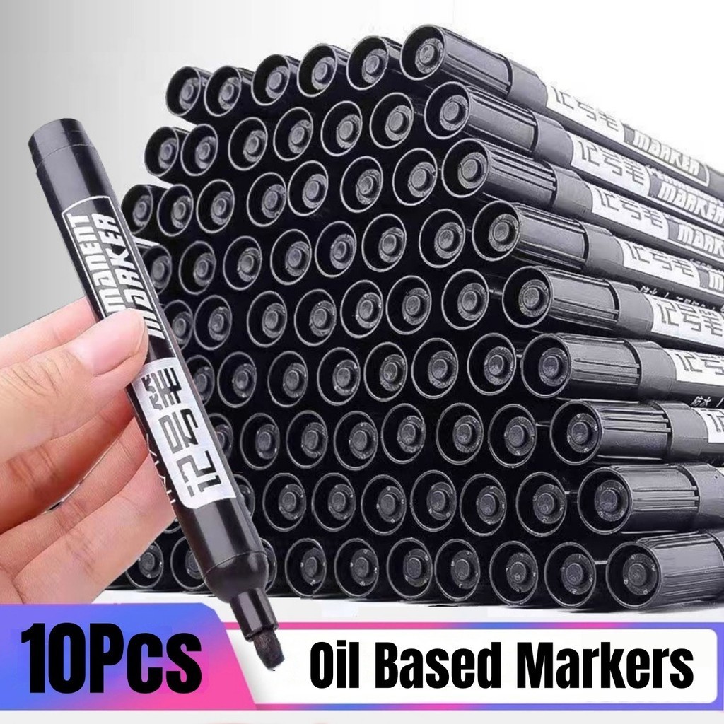 10Pcs Oil Based Markers Permanent Marker Pen Black Blue Red Waterproof ...