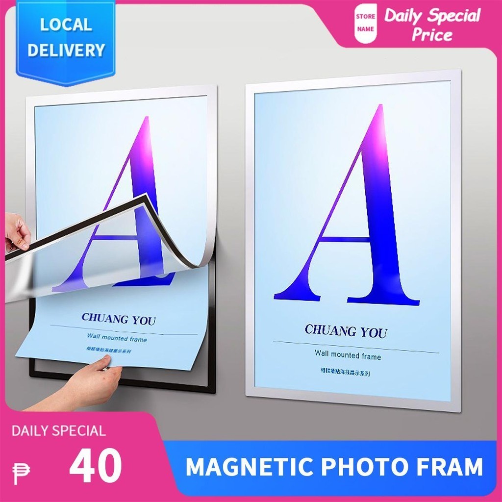 Photo Frames Magnetic Self-Adhesive Wall Mounted Picture Poster Display ...