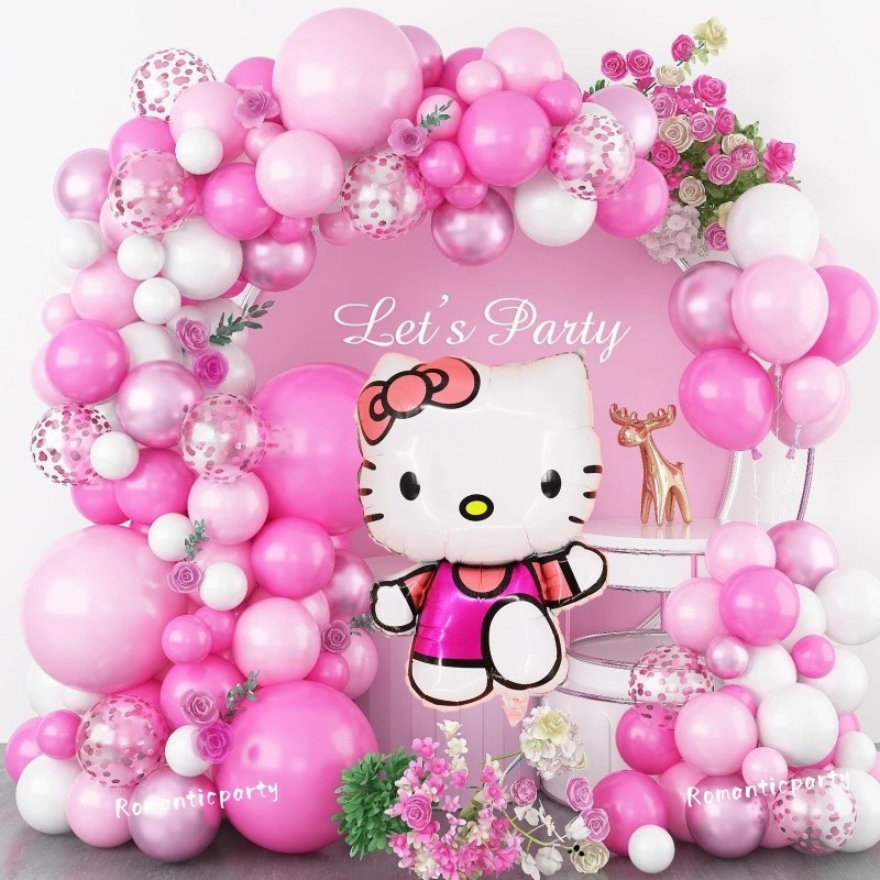 Hello Kitty Balloons Garland Arch Kit Pink Kitty Confetti Theme Party ...