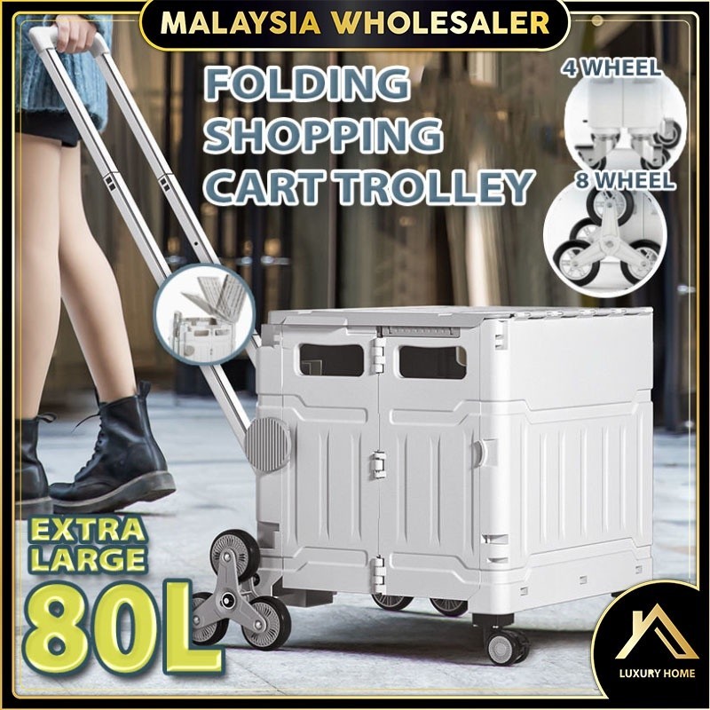 HARGA 80L HIGH QUALITY Foldable Shopping Cart Trolley Easy Carry ...