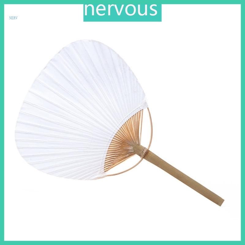 NERV Round Hand Fan with Natural Handle Blank Paper Fans Foldable For ...