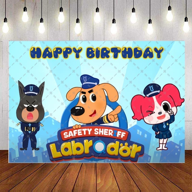 Sheriff Labrador Dobie Dobie Police Dog Birthday Backdrop For ...