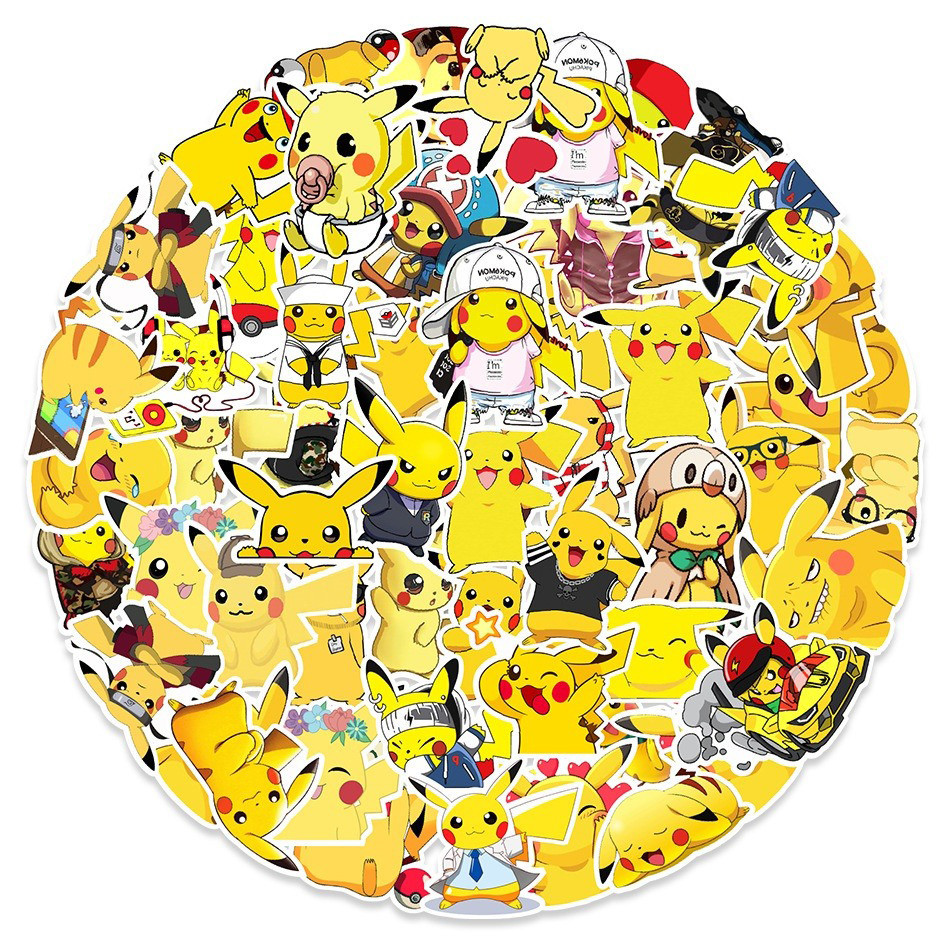 Y&P| Pikachu Stickers Set Cartoon Graffiti Waterproof Decals Pack for ...