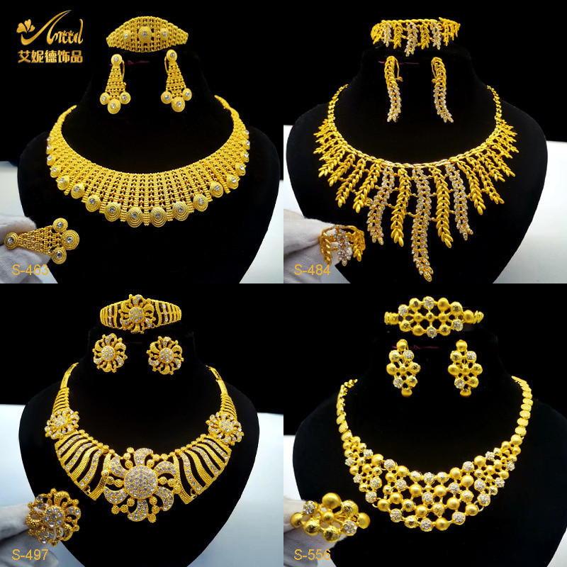 24K Luxury Gold Color Jewelry Set for Women Dubai Bridal Wedding ...